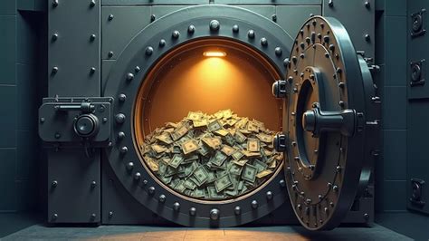 Money Vault Door Illustration Of A Large Secure Vault Door With Money And Valuables Inside