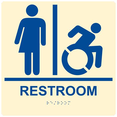 Square Ivory Restroom Braille Sign With Dynamic Accessibility Symbol
