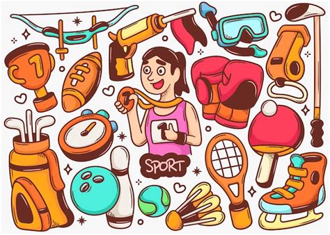 Sport Doodle Collection De Vecteurs De Couleur Dessinés à La Main