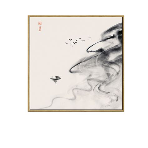 新中式禅意佛系小和尚山水墨背景墙茶室馆挂壁客厅装饰画轻奢复古虎窝淘