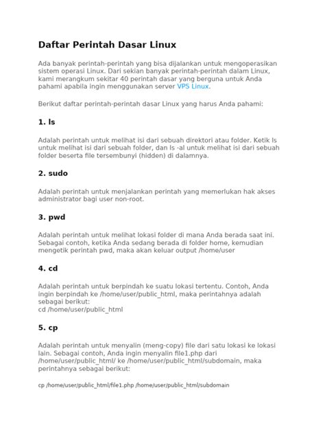 Daftar Perintah Dasar Linux Pdf Seni And Disiplin Bahasa Komputer