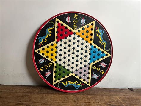 Vintage Double Sided Chinese Checkers And King Row Checkers Metal Round