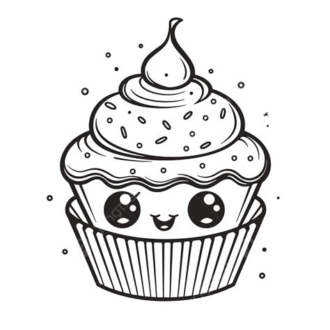 Cute Cupcake Coloring Page With Cute Eyes Outline Sketch Drawing Vector