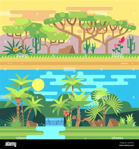 Les Paysages Forestiers Tropicaux Sont Des Illustrations Vectorielles Plates Paysage Avec