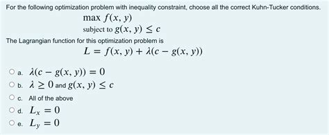 Solved For The Following Optimization Problem With Chegg