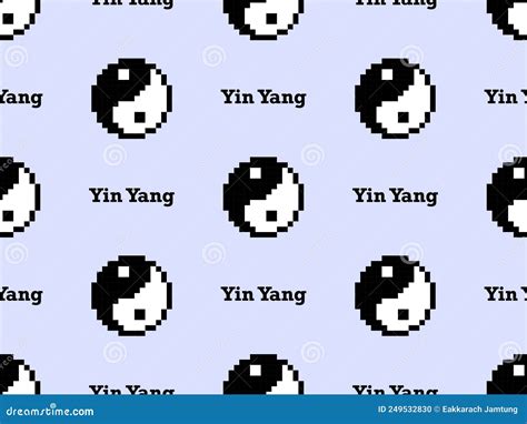 Yin Yang Seamless Pattern On Blue Background Pixel Style Stock