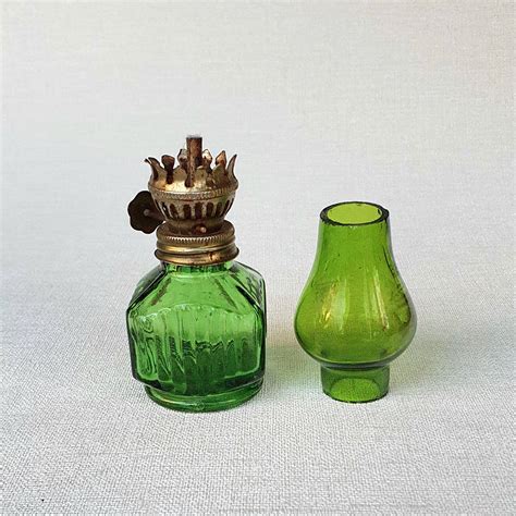 Vintage Emerald Green Glass Miniature Oil Lamp Made In Hong Kong Etsy