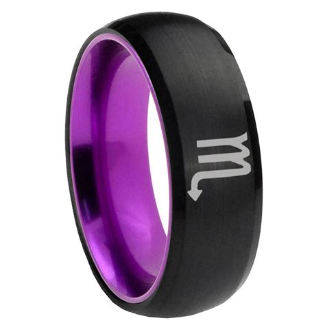 Scorpio Horoscope 8mm Dome Black And Purple Tungsten Men Ring