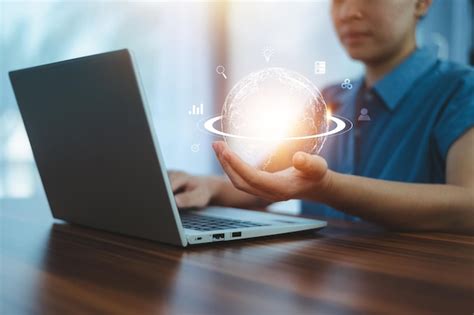 Premium Photo Global Internet Connection Concept Woman Holding