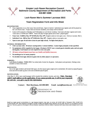 Team Registration And Info Sheet Doc Template PdfFiller