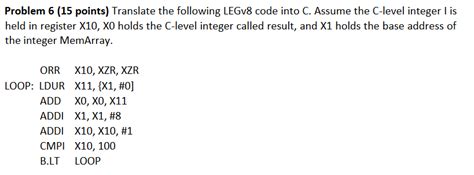 Solved Problem 6 15 Points Translate The Following Legv8