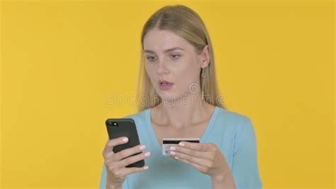 Online Payment Failure For Young Woman On Yellow Background Stock Video