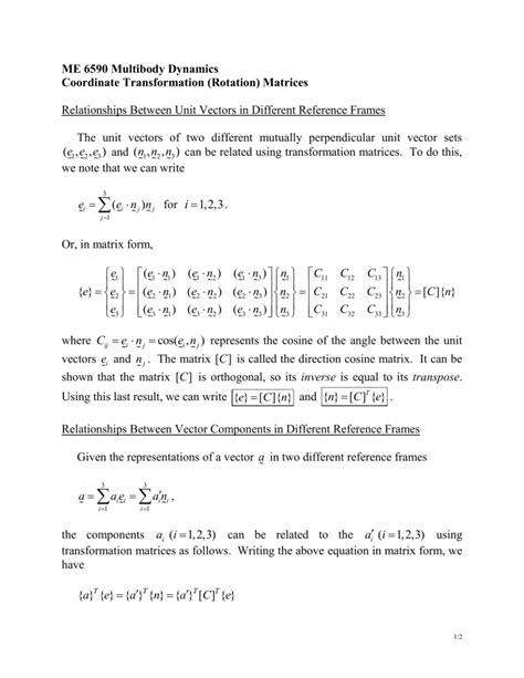 Relationships Between Unit Vectors In Different Reference Frames