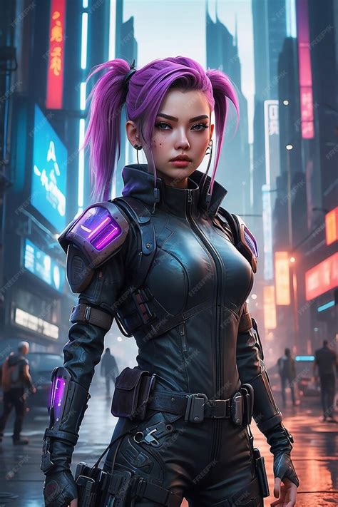 Premium Photo Cyberpunk Concept A Courageous Cyberpunk Girl With