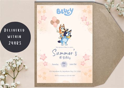 Invitación De Cumpleaños De Bluey Invitación De Bluey Girl Linda