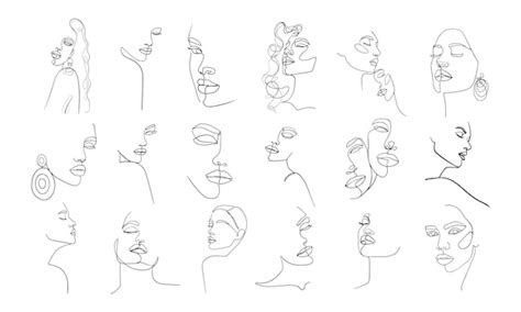 Conjunto De Retratos Ilustración De Vector Minimalista Simple De Rostro