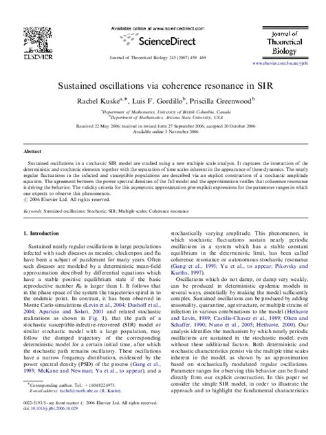 Pdf Sustained Oscillations Via Coherence Resonance In Sir Priscilla Greenwood And Luis