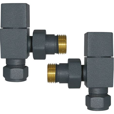Angled Anthracite Manual Valves 15mm Pair For Bathroom Heated Towel