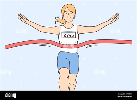 Smiling Female Athlete At Finish Line Stock Vector Image Art Alamy