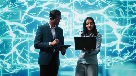 Teamworking Colleagues Using Ai Neural Networks Modeled After Human Brain Premium Stock Video