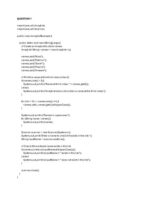 CSC508 LAB 2 Array List QUESTION 1 Import Java Util Import Java Util