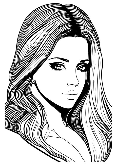 Beautiful Girl Portrait Line Drawing Digital Sketch Hand Drawing Vector