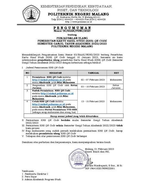 06 Pengumuman Permintaan Khs Qr Code Mahasiswa Pdf