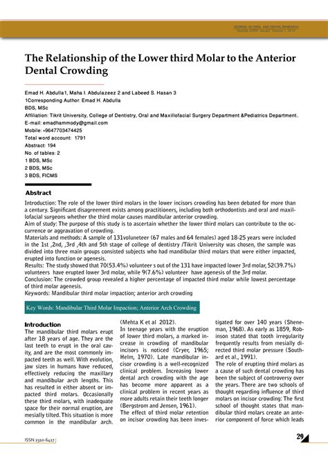 Pdf The Relationship Of The Lower Third Molar To The Anterior Dental Crowding
