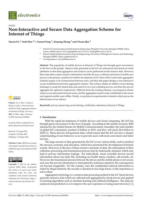 Pdf Non Interactive And Secure Data Aggregation Scheme For Internet Of Things