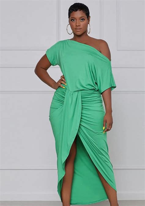 Summer Sexy Sloping Shoulder Short Sleeve Irregular Long Dress