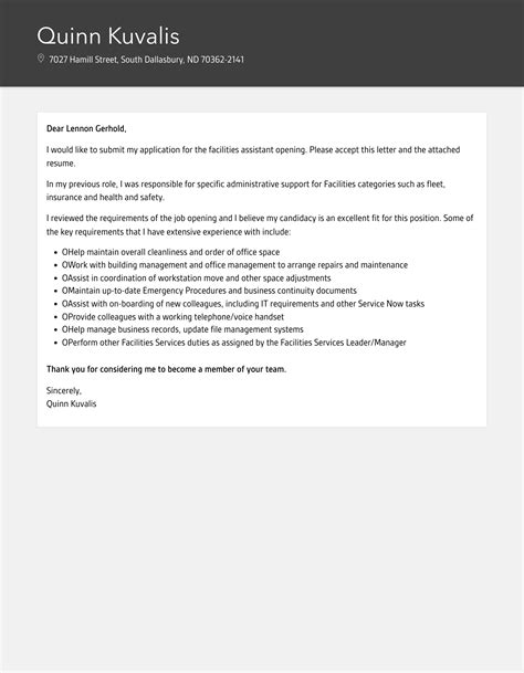 Facilities Assistant Cover Letter Velvet Jobs