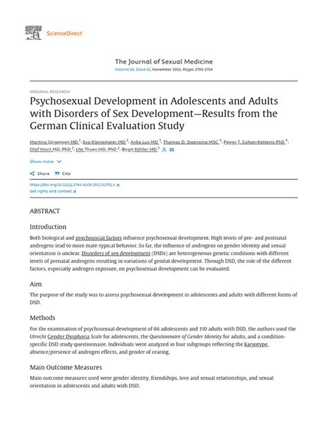 Psychosexual Development In Adolescents And Adults With Disorders Of Sex Development Results Psychosexual Development In Adolescents And Adults With Disorders Of Sex Development Results