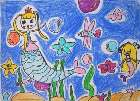 《美人鱼》少儿绘画作品儿童画网络美术馆中国少儿美术教育网