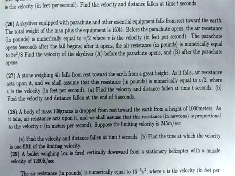 Solved Is The Velocity In Feet Per Second Find The Velocity And