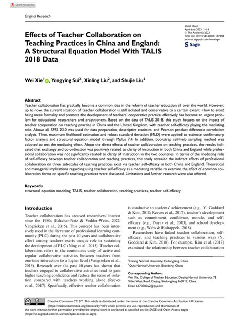 Xie Et Al 2023 Effects Of Teacher Collaboration On Teaching Practices In China And England A