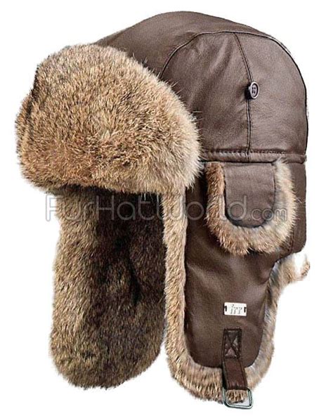 Brown Leather Rabbit Fur Aviator Hat For Men Men Fur
