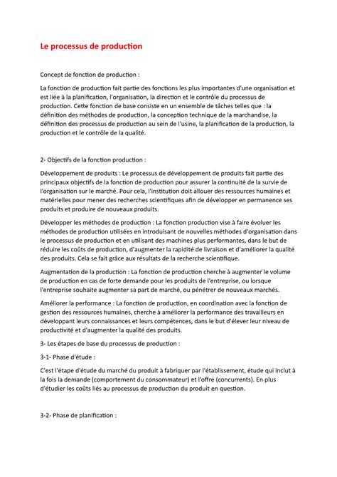 Le Processus De Production Le Processus De Production Concept De