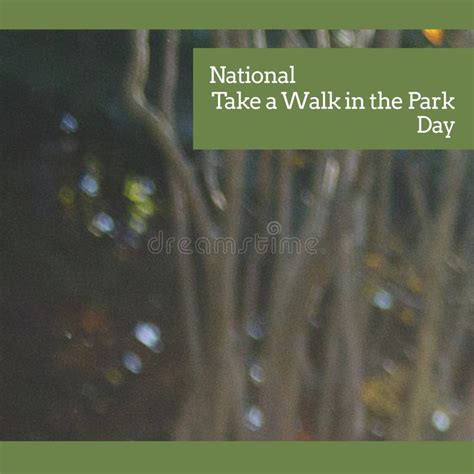 Composite Of National Take A Walk In The Park Day Text In Green Rectangle Over Defocused Tree