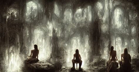 Rear View Of The Seated Souls Watching Wise Light Of Stable Diffusion
