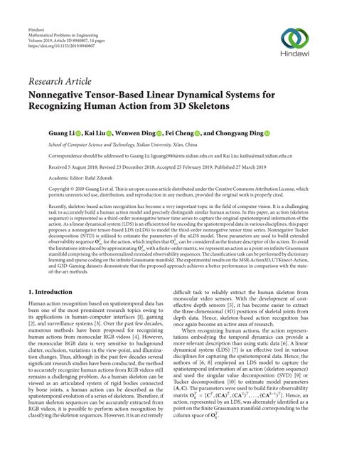 Pdf Nonnegative Tensor Based Linear Dynamical Systems For Recognizing Human Action From 3d