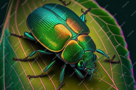Premium Photo A Green Shield Beetle In Close Up On A Leaf