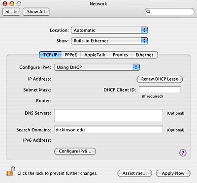 Mac OS X Connection Settings Mac OS X Connection Settings Dickinson College
