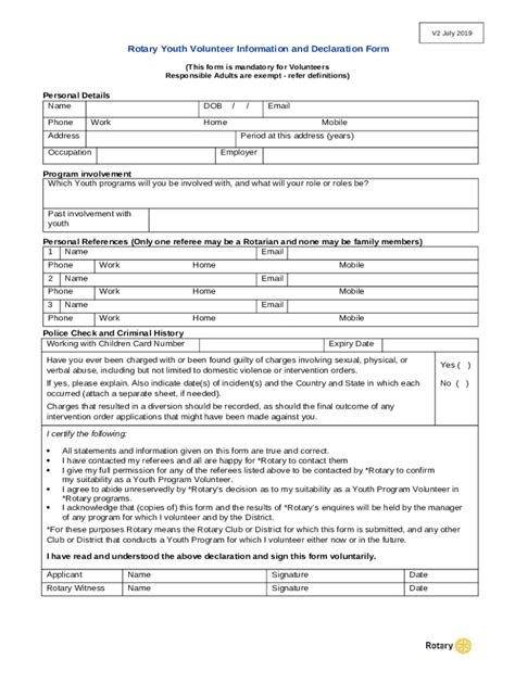 Rotary Volunteer Ination And Declaration Volunteer Dec This Doc