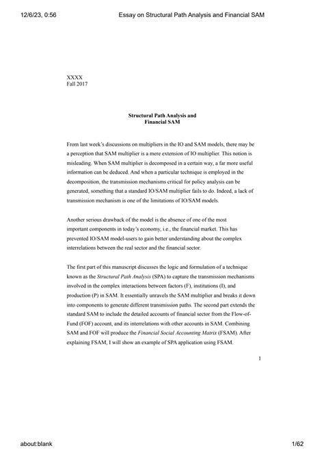 Solution Essay On Structural Path Analysis And Financial Sam Econometric Methods Ii Econ 2115