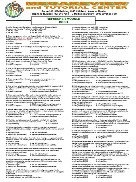 Cosh Definition And Terms By Megareview Pdf Occupational Safety And