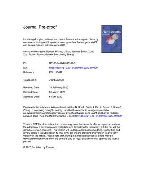 Pdf Improving Drought Salinity And Heat Tolerance In Transgenic