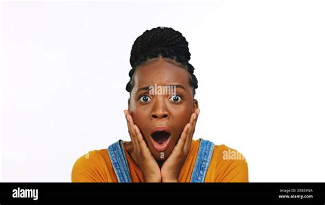 Face Surprise And Black Woman With Shock Surprised And Girl Isolated