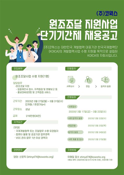 코웍스 채용공고 공공기관 자회사 단기기간제 채용 원조조달지원사업 2023년 채용