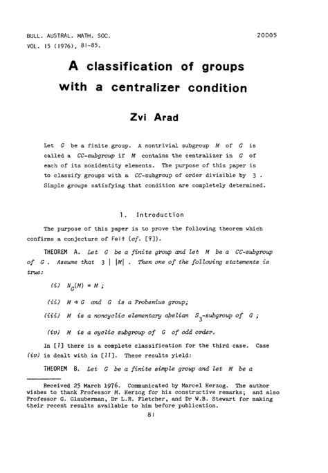 Pdf A Classification Of Groups With A Centralizer Condition