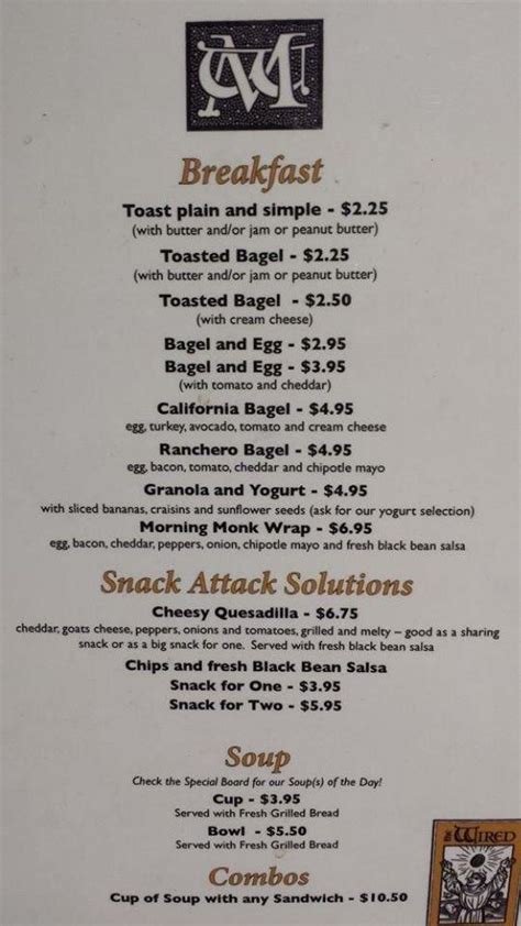 Menu At Wired Monk Cafe Halifax